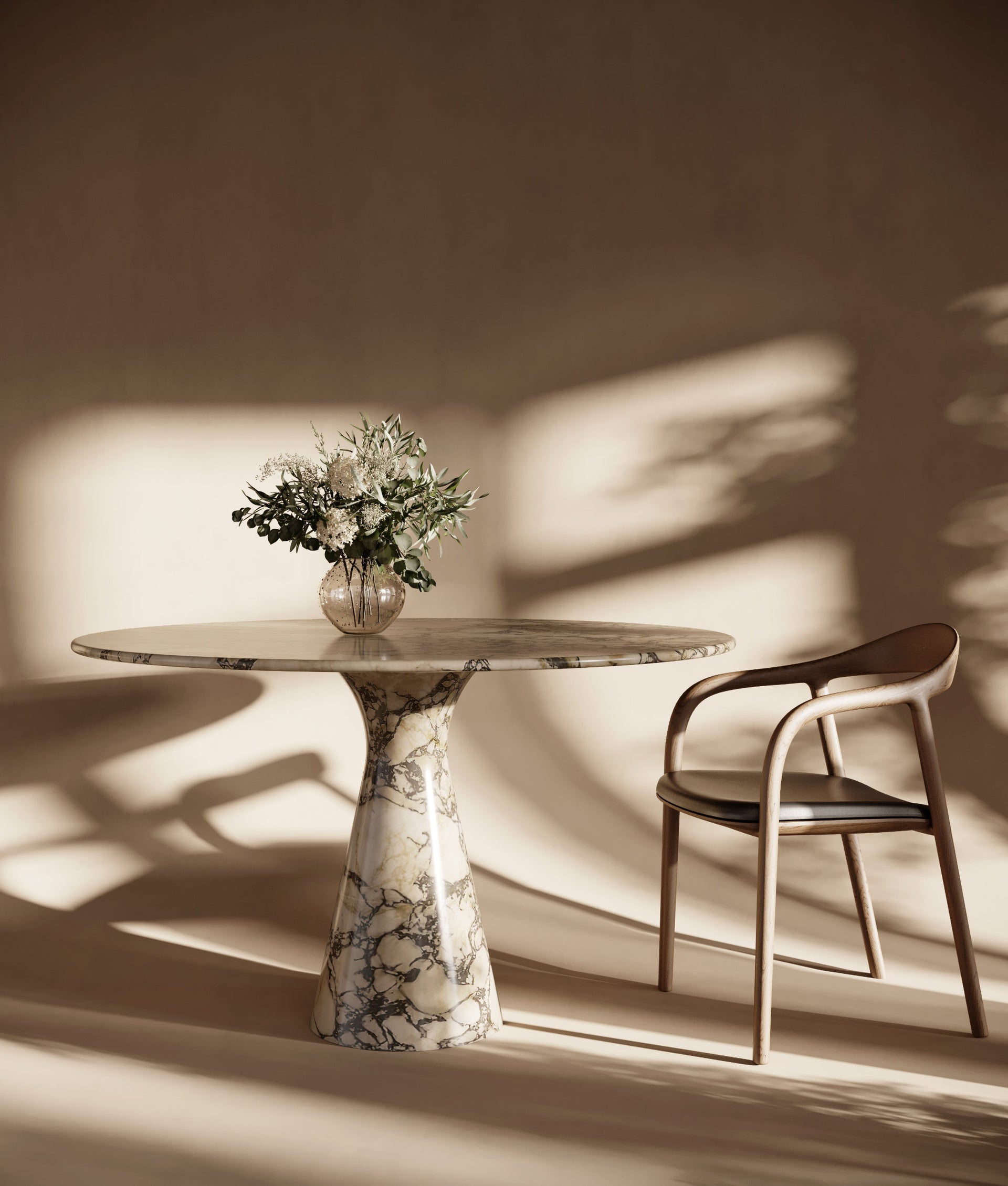 Calacatta Viola Marble Round Dining Table - Curved Leg | Bedú Atelier