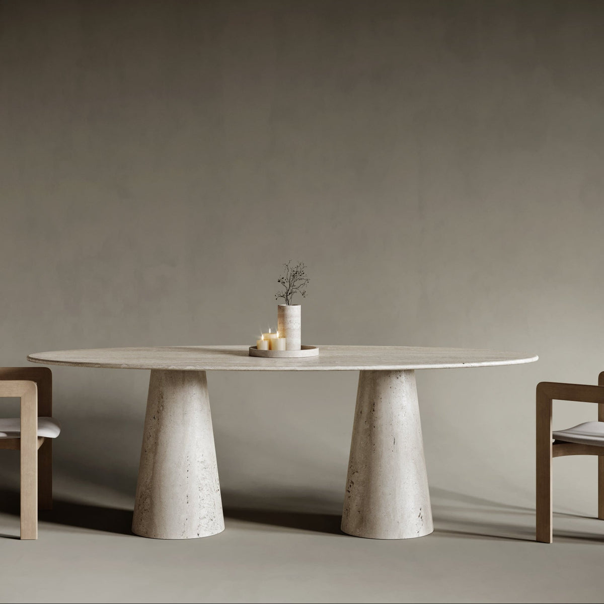 Ellipse Travertine Dining Table - Conical Legs | Bedú Atelier