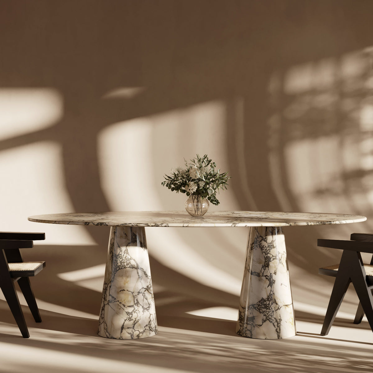 Ellipse Calacatta Viola Marble Dining Table - Conical Leg – Bedú Atelier