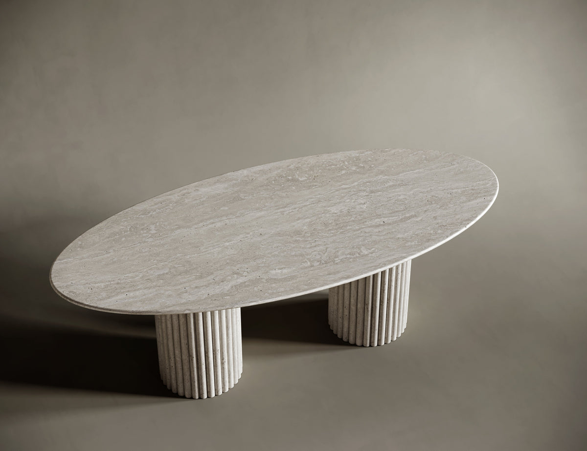 Ellipse Travertine Dining Table - Fluted Legs – Bedú Atelier