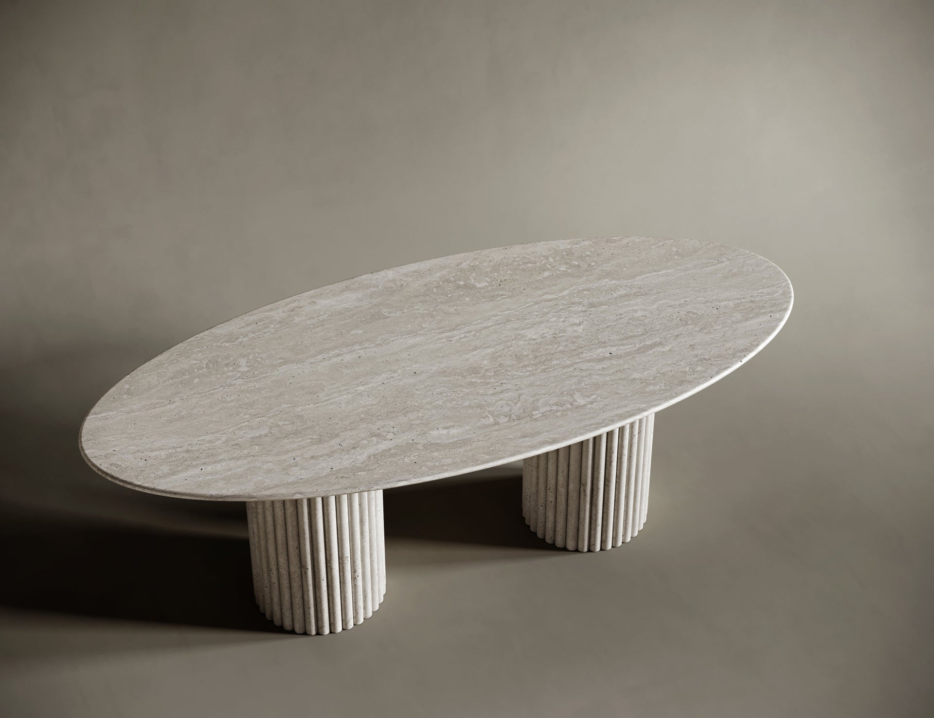 Ellipse Travertine Dining Table with Fluted Legs | Bedú Atelier