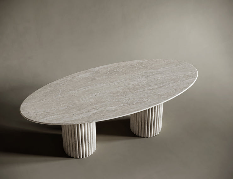Ellipse Travertine Dining Table - Fluted Legs – Bedú Atelier