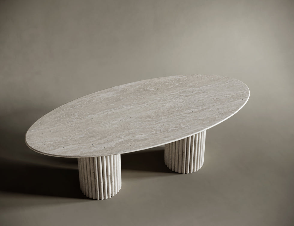Ellipse Travertine Dining Table - Fluted Legs – Bedú Atelier