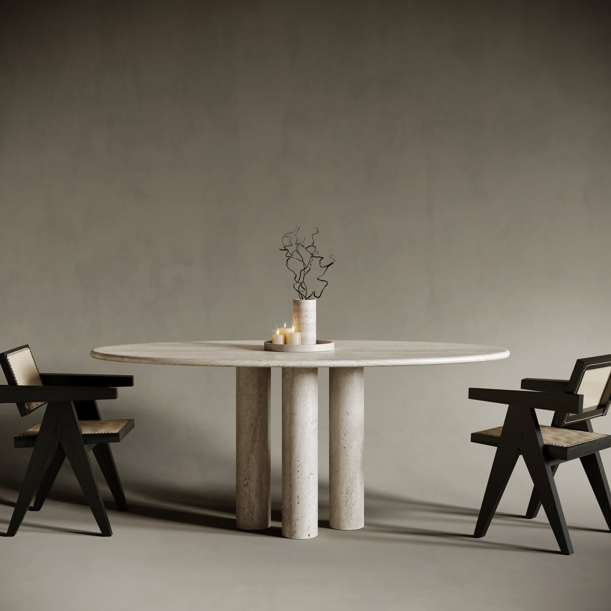 Ellipse Four Legs Travertine Dining Table - Four Cylindrical Legs ...