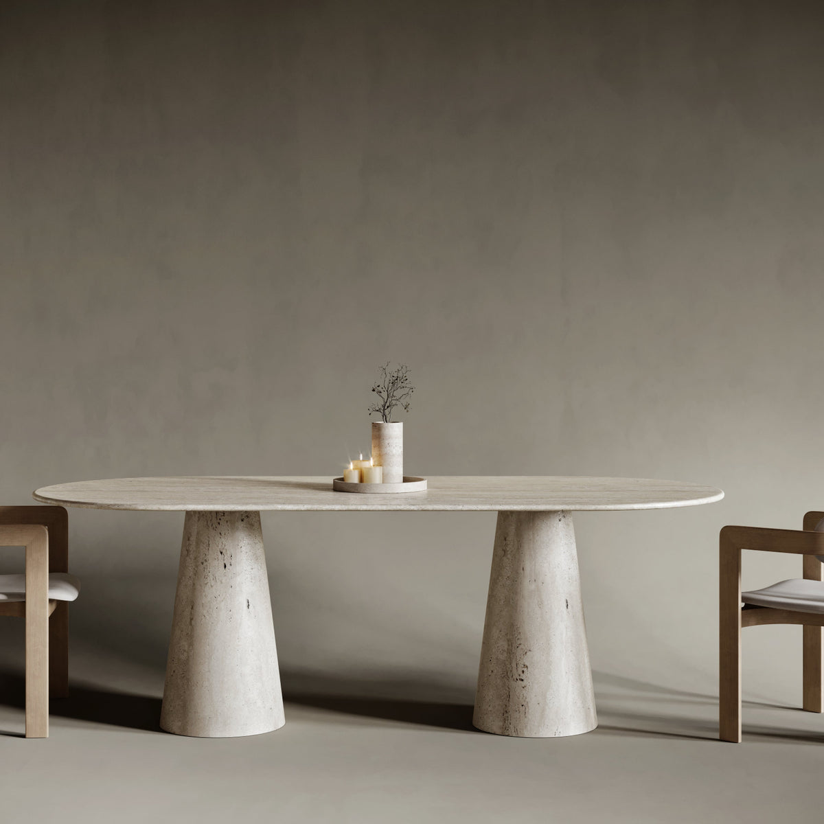 Oval Travertine Dining Table - Conical Leg – Bedú Atelier