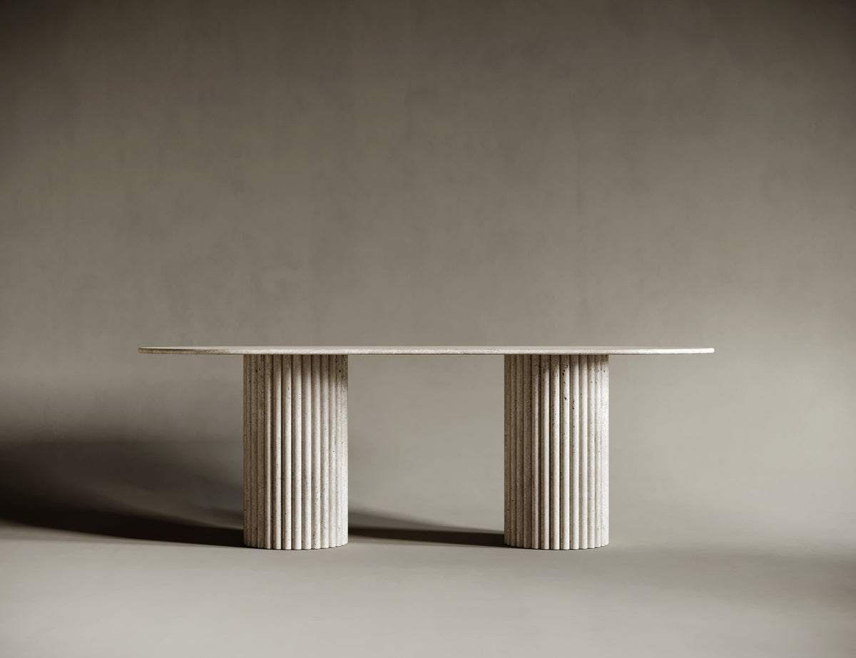 Oval Travertine Dining Table - Fluted Legs – Bedú Atelier