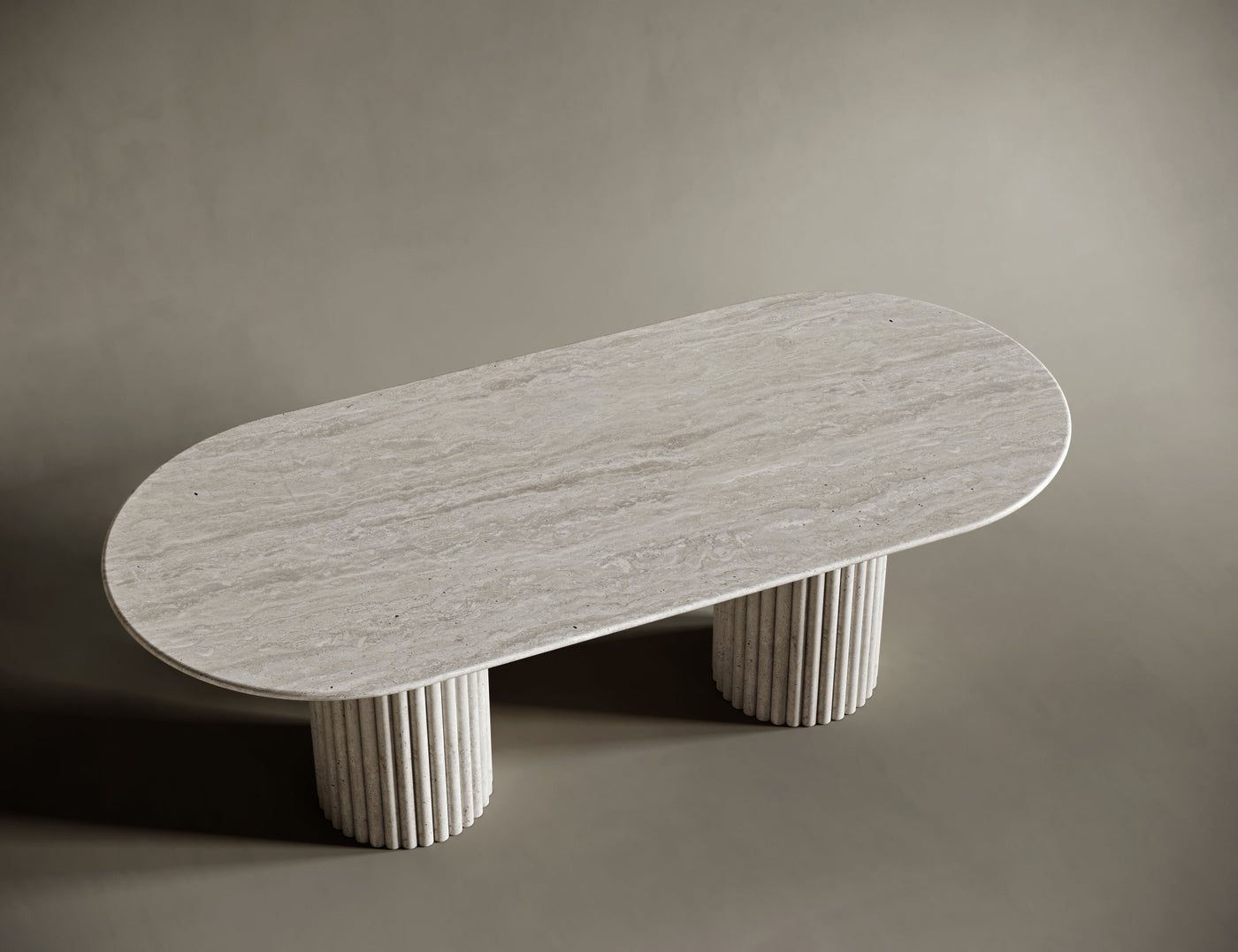 Oval Travertine Dining Table - Fluted Legs – Bedú Atelier