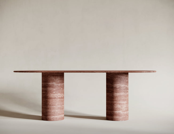 Oval Red Travertine Dining Table - Cylindrical Leg – Bedú Atelier