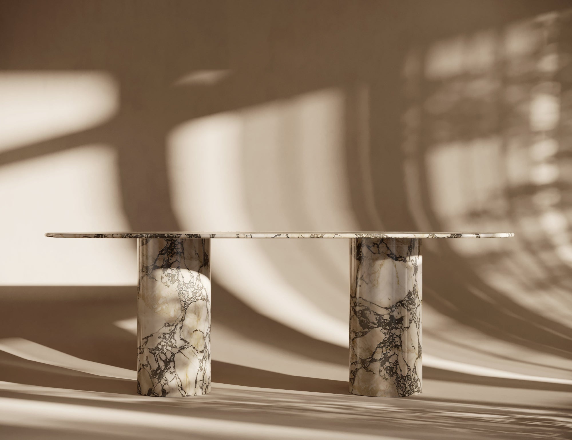 Oval Calacatta Viola Marble Dining Table - Cylindrical Leg – Bedú Atelier