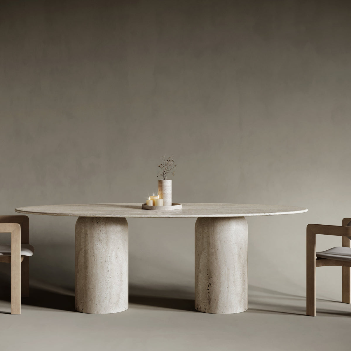 Ellipse Travertine Dining Table - Rounded Legs | Ready to Ship – Bedú ...